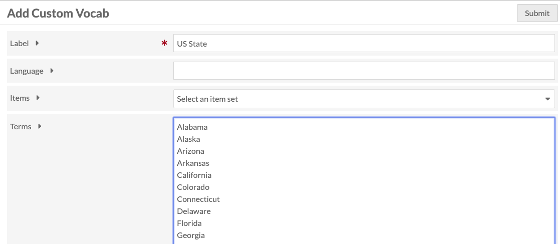 Custom Vocab - Omeka S User Manual